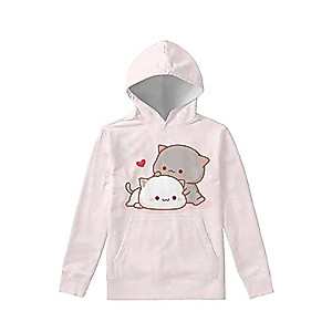 WELLFLYHOM Cute Cartoon Cat Hoodies Pullover Sweatshirt for Girls 8-10 Years Juniors Kids Loose Sweater Long Sleeve Hooded Jacket with Pockets Pink