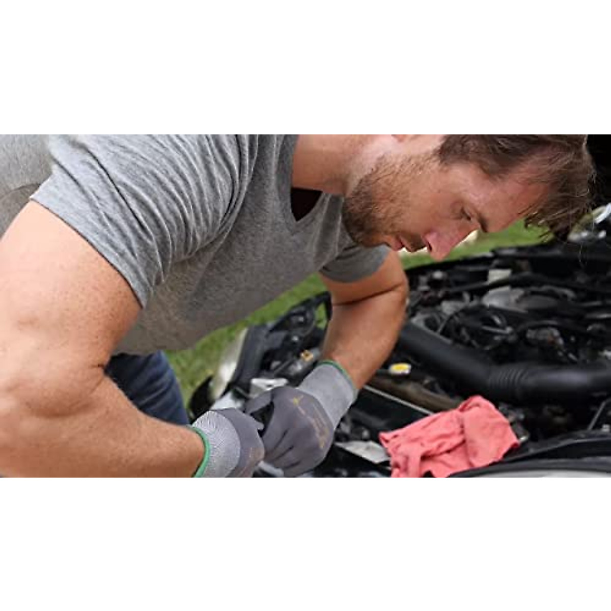 G & F Products Endurance Pro Seamless Knit Nylon Gloves with Micro Form Nitrile Grip, LARGE (Pack of 12) (1529L-DZ) Black