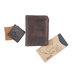 Hide & Drink, Bifold Wallet, Slim Card Holder, Minimalist Traveler Wallet, Vintage Front Pocket Wallet, Full Grain Leather, Handmade, Bourbon Brown
