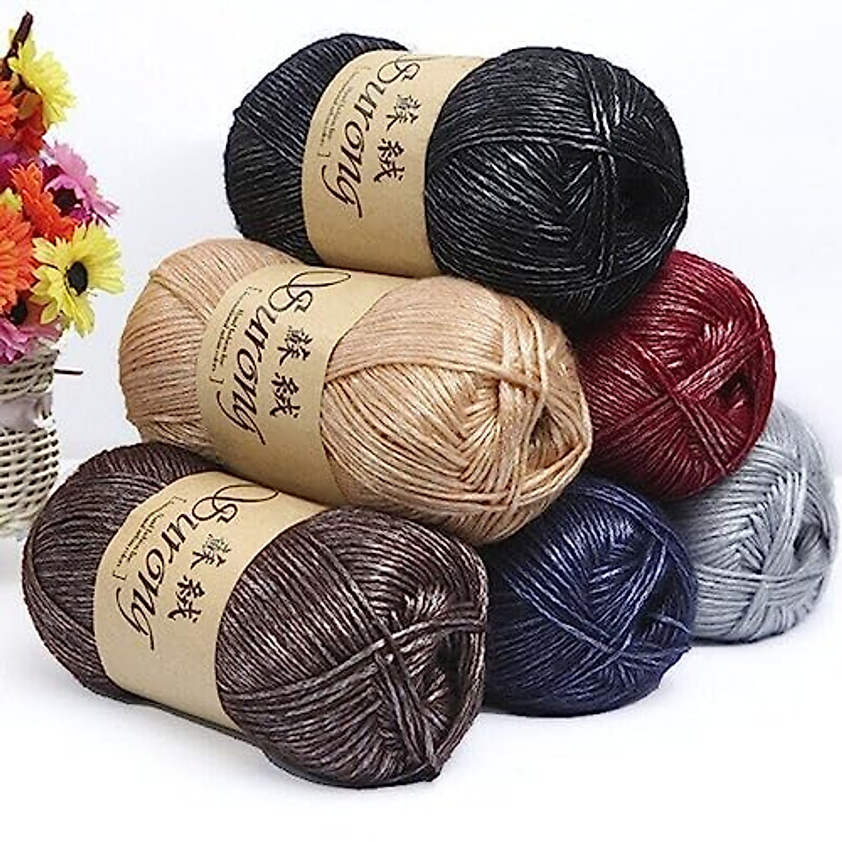 2 Set 1 Roll 100g Crochet Yarn Strong Warmth Multiple Colour Hand Knitting Thick Wool Thread Cotton Yarn for Gift Yarn Balls