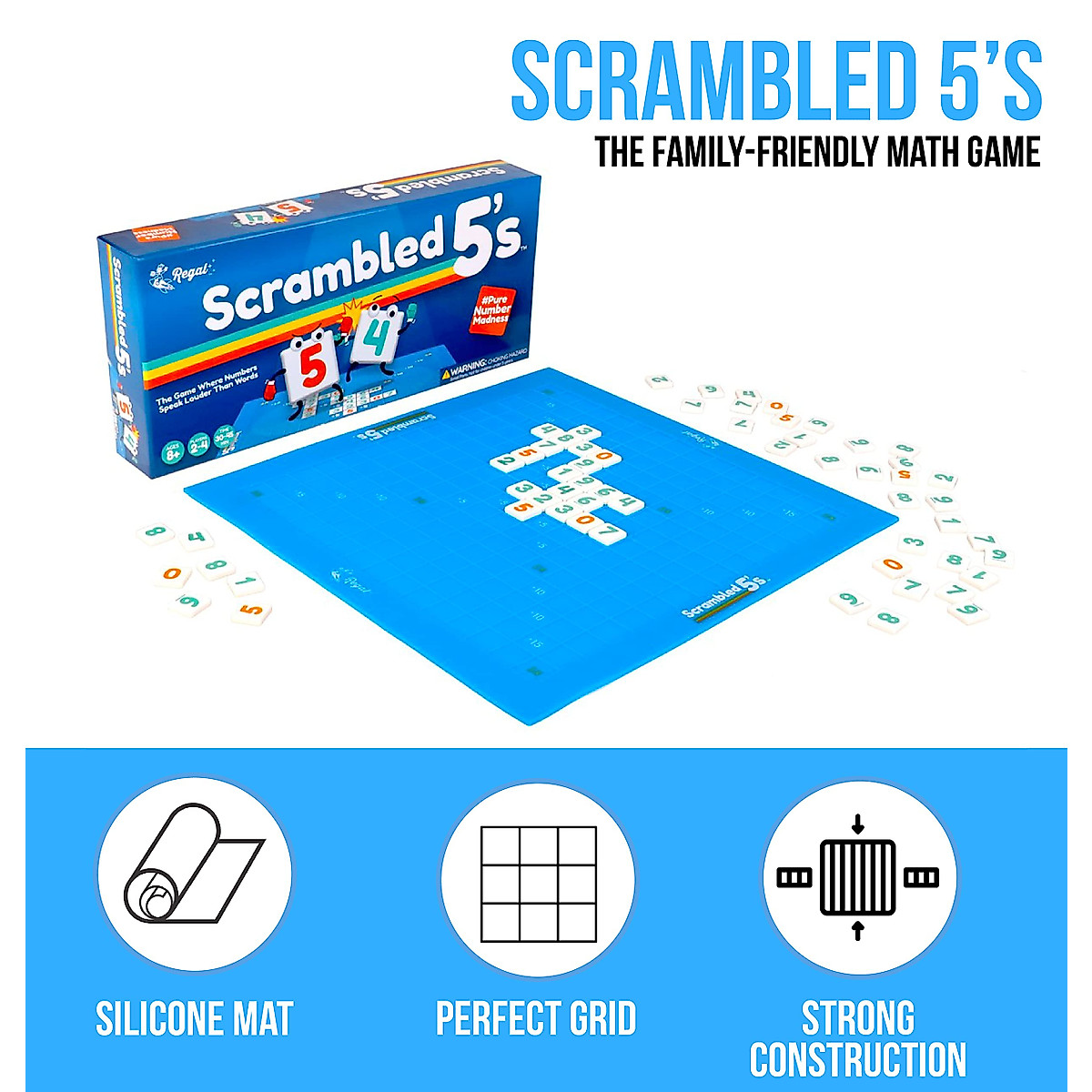 Regal Games - Scrambled 5â€™s - Fun Family-Friendly Math Game - Includes Silicone Game Mat - Ideal for 2-4 Players Ages 8+