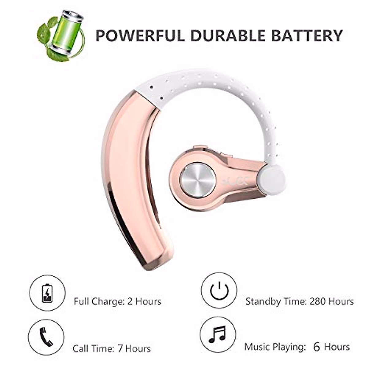 PONYBRO Wireless Headset with Mic,Unmatched Comfy Wireless Earbud w/ 8 Hrs, HiFi Sound Cell Phone Earpiece Hands Free Headphone Compatible with Android/iPhone/Smartphones/Laptop, Rose Gold