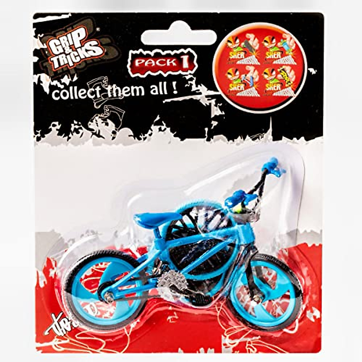 Grip and Tricks - Blue Finger BMX Freestyle with 2 Extra Toy Bike Wheels and 1 Finger Bikes Tool - Pack 1 Finger Toy for Kids 6+ Years Old