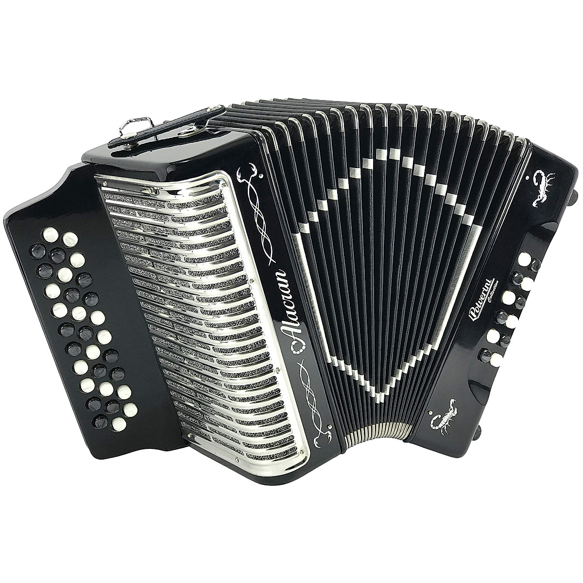 Alacran AL3112 Accordion Package: 31 Button, 12 Bass Accordion with Rigid Case and Adjustable Straps (Sol/GCF, Gloss Black)
