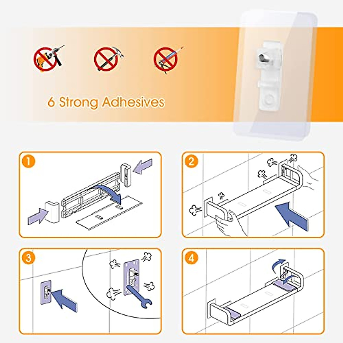 ELUCHANG Floating U Shelves Wall Mount,Bathroom Organizer Non-Drilling,Shelves Decoration Display Storage Pictures Shelves for Home Kitchen Office,Set of 3