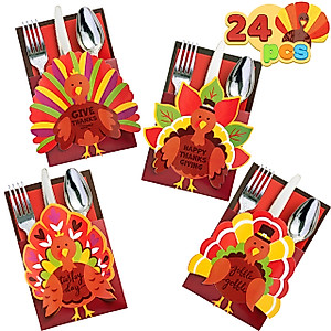 24 Thanksgiving Turkey Cutlery Decorative Utensil Holders for Autumn Fall Party