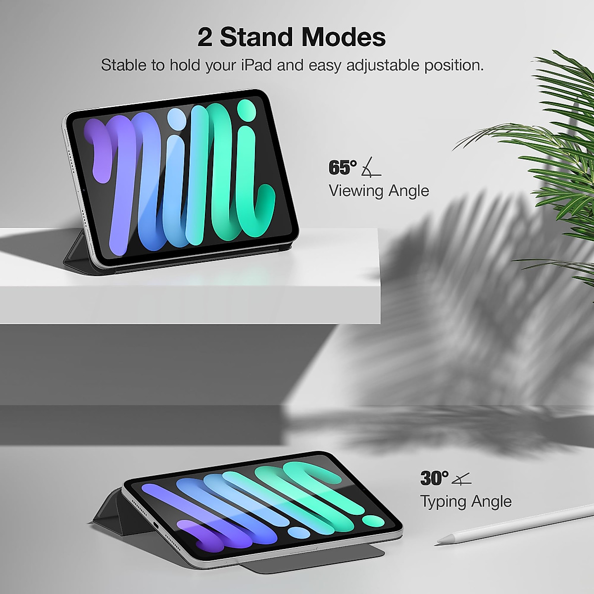 SURPHY Slim Magnetic Case for iPad Mini 6 Case (8.3" 2021), Strong Magnetic Smart Cover (with Microfiber Lining and Magnetic Flap) for iPad Mini 6 6nd Generation (Light Gray)