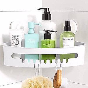 LUXEAR Suction Cup Corner Shower Caddy Wall Mounted Shower Shelf Bathroom Storage Basket - No-Drilling Removable Plastic Storage Organizer for Bathroom Shower Kitchen - White