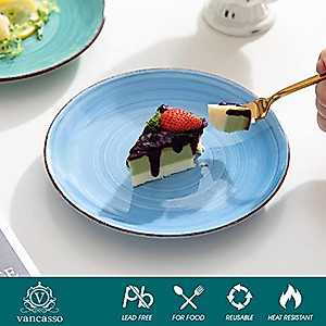 vancasso Bonita Blue Salad Plate Set of 6, 7.5 Inch Ceramic Dinner Plate, Dishwasher and Microwave Safe