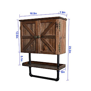 Juleduo 23.1x16.9'' Bathroom Wall Cabinet with Adjustable Wall Shelf & Towel Bar Double Doors Medicine Cabinet Wall Mounted with Hanging Bar, Rustic Wood Storage Kitchen (Black)