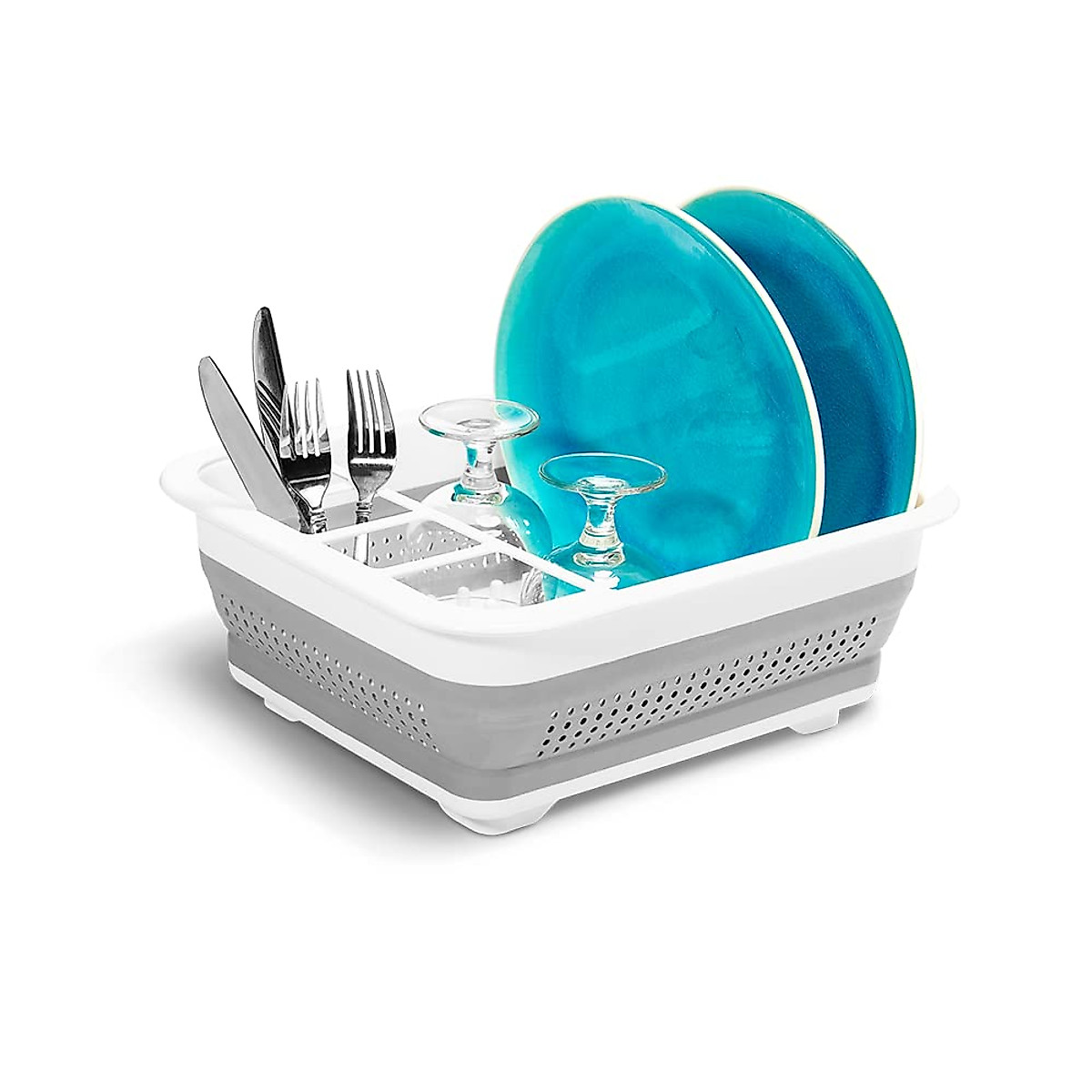 madesmart Premium Antimicrobial Collapsible Dish Rack, Portable, Easy-to-Store, Dish Drying Rack, EPA Certified, White