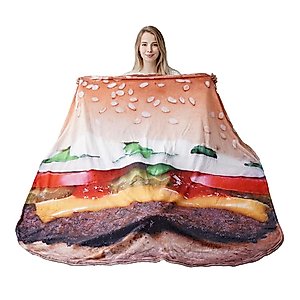 BATTILO HOME 71 Inch Hamburger Blanket Adult Size, for Women, Teens, Funny Food Blankets That Look Like Food, Cute Fleece Blanket for Everyone