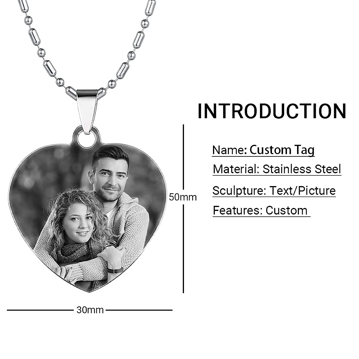 AIPNIS Personalized Custom Photo Text Engraved Stainless Steel Heart Necklace Dog Tags Necklace Message Pendant Customized Birthday Gift