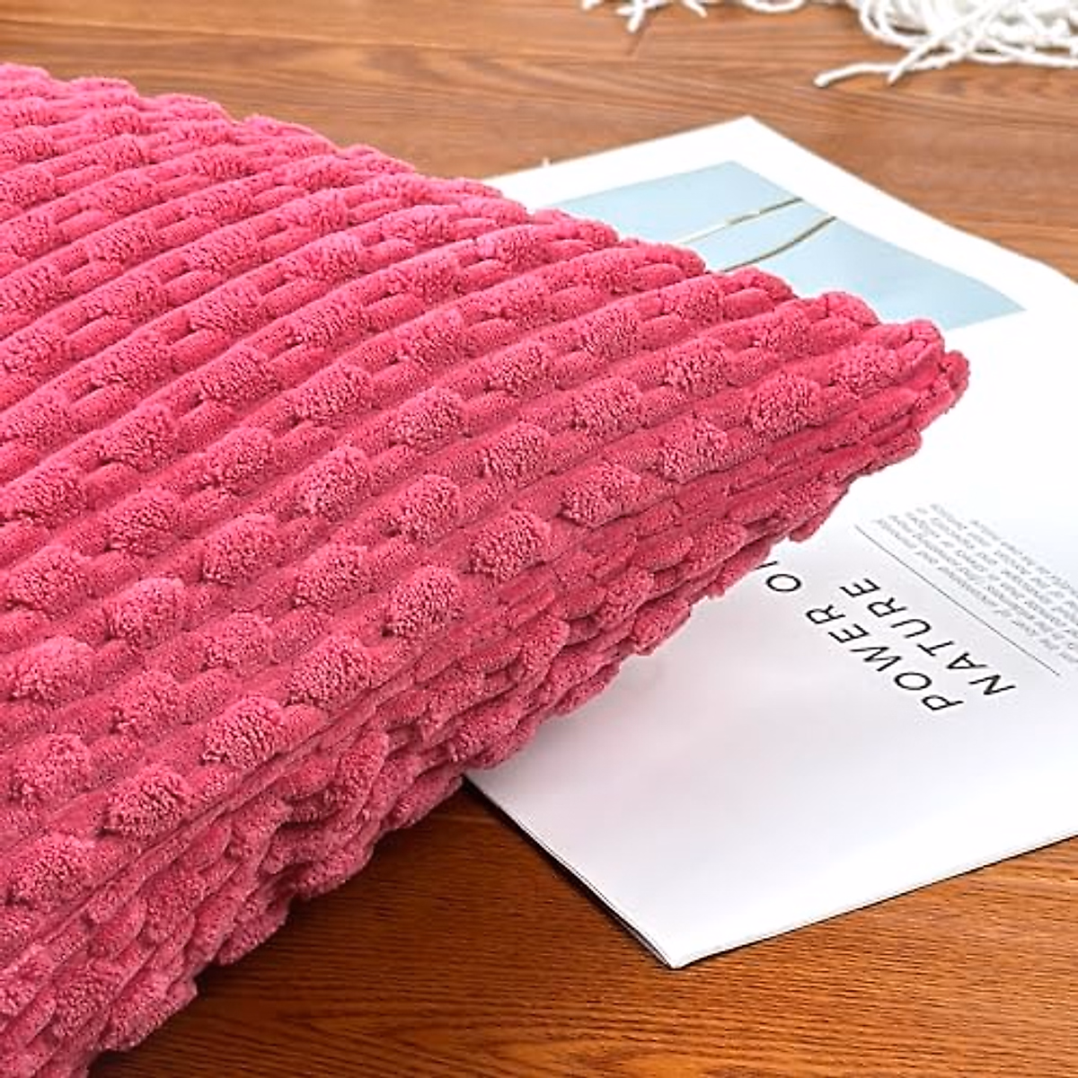 16x16 Throw Pillow Covers Set of 2, Decorative Boho Covers for Bed, Couch Fluffy Pillow Cover for Living Room, Neutral Home Décor Accent for Sofa - Hot Pink