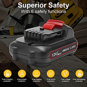 TENMOER 2 Pack DCB120 12V 4.0Ah Battery Compatible with Dewalt 12V Max Battery Replacement for 12V Dewalt Battery