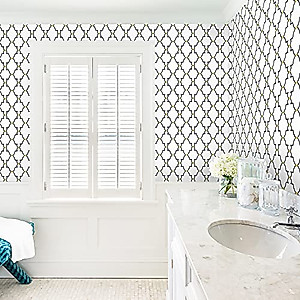 Timeet Black and White Trellis Wallpaper Peel and Stick Wallpaper 17.7"x78.7" Self Adhesive Removable Wallpaper Waterproof for Shelf Liner Drawer Room Wall Decor Film Vinyl Roll