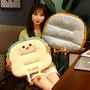 JOSON Cartoon Double-Sided Chair Cushion Toast Travel Pillow, Soft and Lovely Plush Toast Cushion, Suitable for Cars, Sofas, Balconies, Offices and Families (Happy)