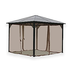 Garden lucky Replacement Gazebo Mosquito Netting 4 Panels for Patio Garden Backyard (10'x10', Khaki, Only Netting)