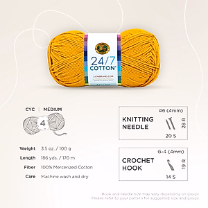 Lion Brand Yarn (1 Skein) 24/7 Cotton® Yarn, Goldenrod