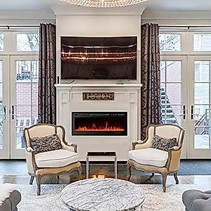 50 Inch Electric Fireplace Inserts, Wall Mounted Fireplace, Led Fireplace with Logs, Recessed Electric Fireplace with Remote Control, Linear Fireplace, 9 Multi Color Flames, 750/1500W