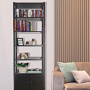 Jahof 6-Layer Industrial Bookshelf, Bookcase with 2 Doors, Standing Storage Cabinet for Living Room, Home Office, Bedroom, Washroom, Kitchen (6-Tier, Black)