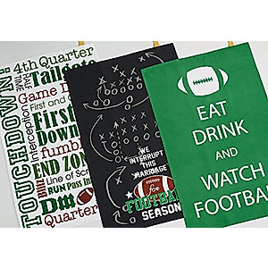 DII Football Decorations for Home & Kitchen Game Day Party Décor, Dishtowel Set, 18x28, Eat Drink Watch, 3 Piece