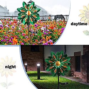 MUMTOP Solar Wind Spinner Metal Stake - 36 Inch Peacock Multi Color Changing LED Solar Powered Glass Ball for Garden Yard Lawn Outdoor Decor