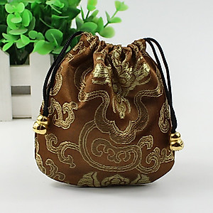 Chinese Silk Brocade Embroidered Drawstring Jewelry Pouch Bag Colors Value Set 34 pcs