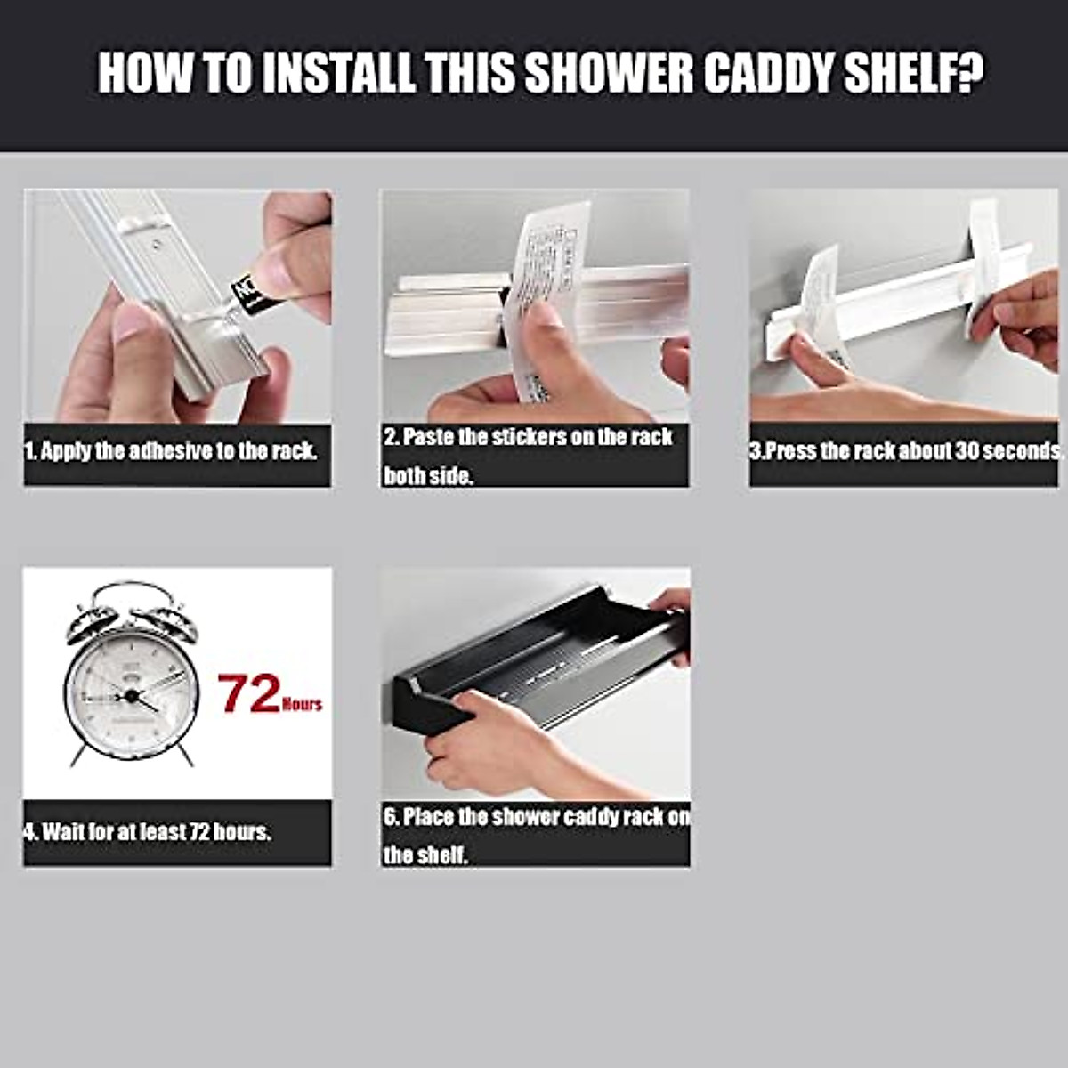 24HOCL Shower Caddy Shelf, No Drilling Traceless Adhesive Shelf Wall Mounted, Storage Organizer Rack Basket for Bathroom, Lavatory, Washroom, Restroom, Kitchen, Black