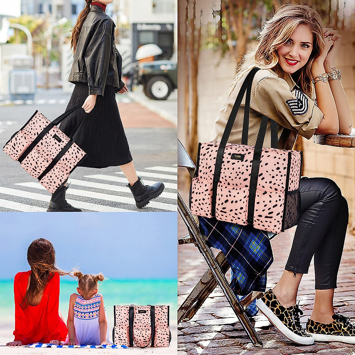 IBFUN Utility Tote Bag with 14 Exterior Interior Pockets Zip Top Teacher Tote Bag for Teacher/Work Women(Medium)