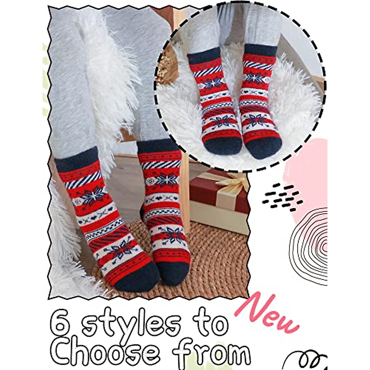 EBMORE Kids Wool Socks for Boys Toddlers Girls Warm Winter Hiking Thick Cozy Thermal Boot Heavy Crew Christmas Gifts for Kids Stocking Stuffer Snow Soft Child Socks 6 Pairs (Snowflake,4-7 Y)