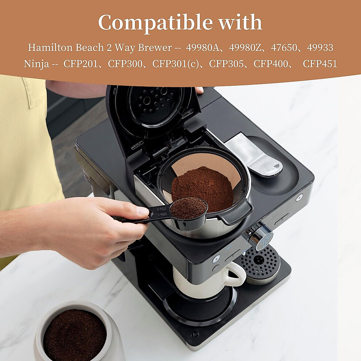 2PCS Reusable Coffee Filters for Ninja, Premium Gold Coffee Filter, No.4 Cone Coffee Maker Filters for Coffee Lovers, Compatible with Ninja Dual Brew Pro Reusable Coffee Filter