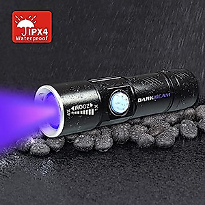 DARKBEAM UV Light Rechargeable USB Flashlight 395nm Blacklight Ultraviolet Wood's Lamp LED Portable Mini Handheld Pocket Torch Detector for Dog Urine Pet Stains Anti-counterfeiting, Resin Curing