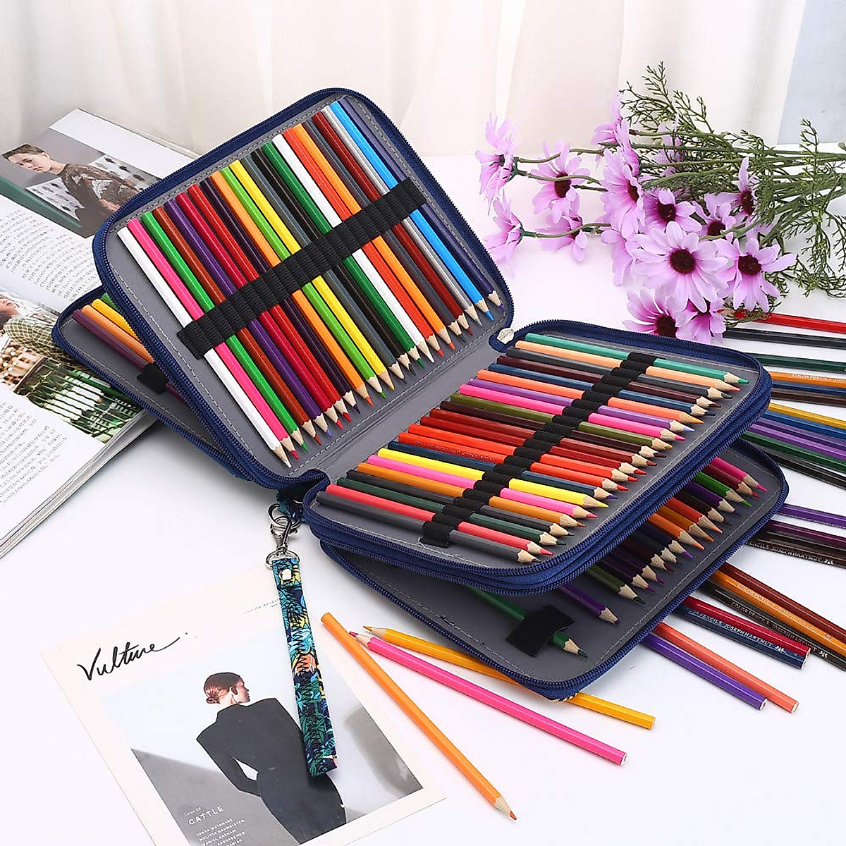 Shulaner 120 Slots Colored Pencil Case with Zipper Closure Large Capacity Oxford Pen Organizer