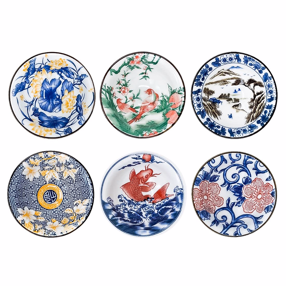 Pazoumod Set of 6 Traditional Japanese Ceramic Tea Cups, Kungfu Teacup, Coloful