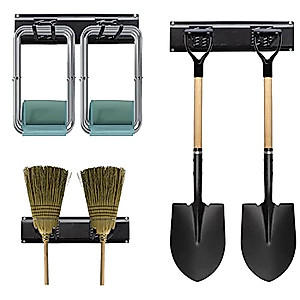 Yoo Garage Storage Rack, Garden Tool Rack,Garage Tool Organizer Wall Mount of Heavy-Duty Solid Steel Max 850lbs in Total,Tool Hanger with 7 Hooks Holds Yard Tools/Folding Chair/Rakes/Cable/Broom