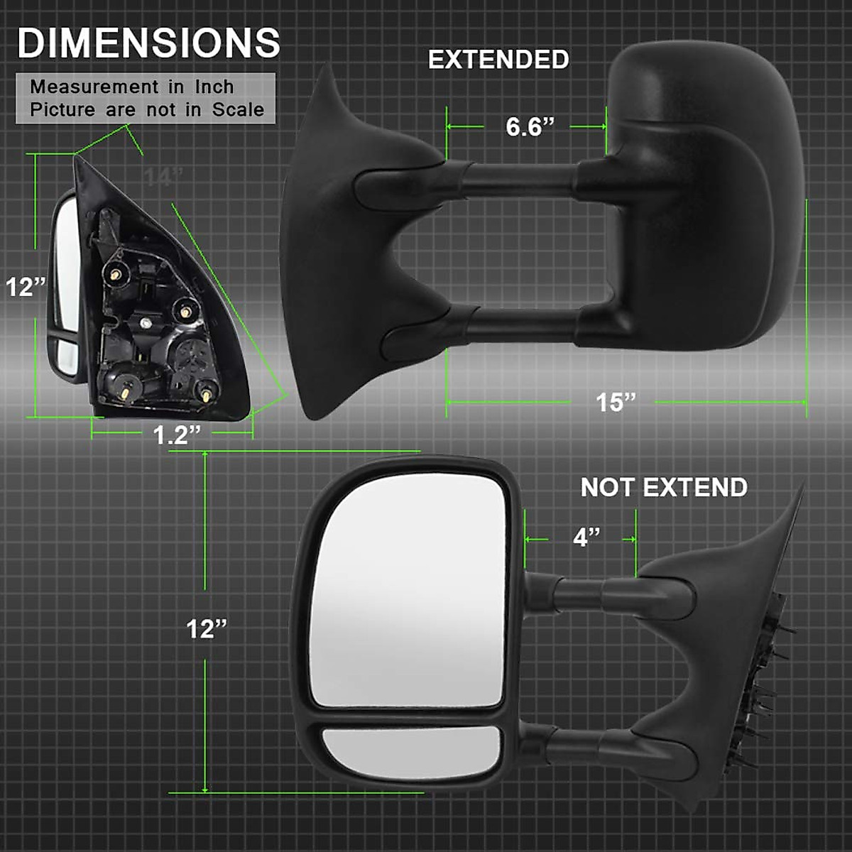 ACANII - Towing Telescoping MANUAL Non Heat Side Mirrors LEFT+RIGHT For 99-07 Ford F250~F550 Super Duty Superduty