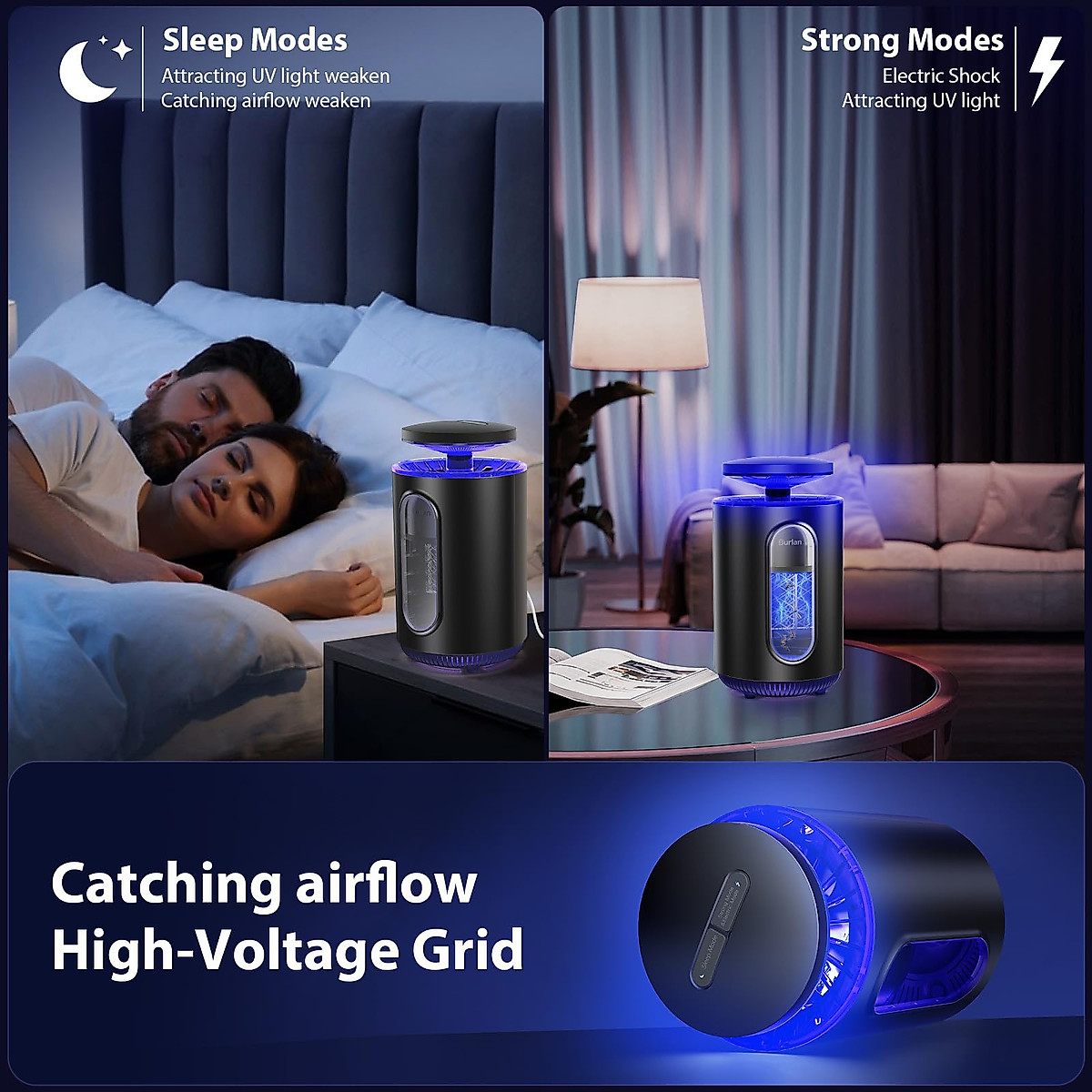 Fruit Fly Traps for Indoors Home: Bug Zapper Indoor 2 in 1 Attracts and Zaps Mosquitos, Gnats, Moths, Fruit Flies, Insect Fly Trap Adjustable Sleep and Zapper Blue Light Mosquito Zapper Black