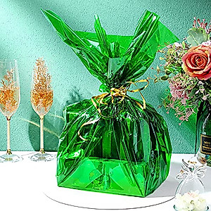 39 x 138 Inch Cellophane Wrap Paper, 2.3 Mil Thick Cellophane Paper with 6 Rolls Colorful Wrap Ribbon for Christmas Holiday DIY Present Wrapping or Basket Filling (Green)