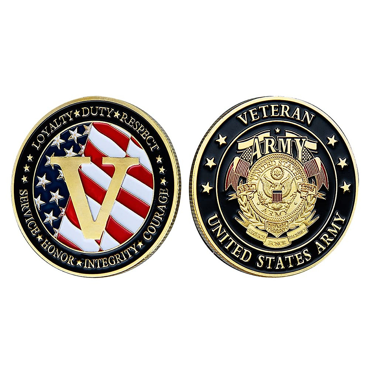 bestkai 2Pcs United States Army Veterans Military Challenge Coin Collection Army Gift Badge Commemorative Coins, Gold, 1.57inchX1.57inch