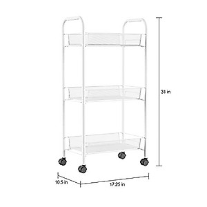Lavish Home 3-Tiered Narrow Rolling Storage Shelves - Mobile Space Saving Utility Organizer Cart for Kitchen, Bathroom, Laundry, Garage or Office