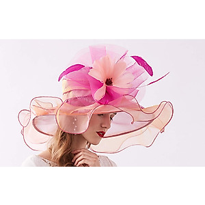 Oridoor Women Organza Fascinator Church Kentucky Derby Hat Floral Tea Party Wedding Hat Rose, 003C Rose And Pink
