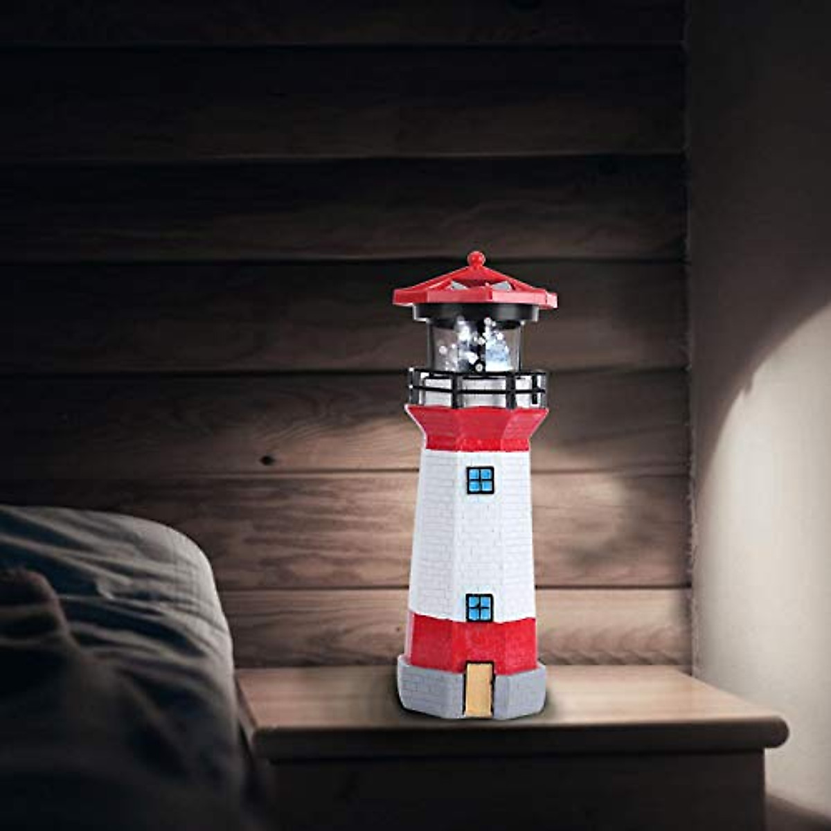 Voluxe Solar Lighthouse with Rotating Beacon, Yard Lights Fast Charging:2 Solar Panels at The Top for Fast Charging. for Tables(Red and White,10.6x3.9x3.9in)