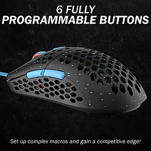 HK Gaming Mira M Ultra Lightweight RGB Gaming Mouse | Honeycomb Shell | 63 Grams | max 12000 cpi | USB Wired | 6 programmable Buttons | On-Board Memory | Anti Slip Grips | Mira-M Blue Phantom