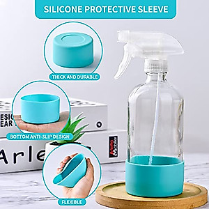 Homyfux Empty Clear Glass Spray Bottles with Silicone Sleeve Protection - Refillable 17oz Containers for Cleaning Solutions, Essential Oils, Misting Plants - Quality Sprayer - 3 Pack