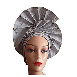 Gold Auto Gele Already Made Headtie African ASO Oke Nigeria for Wedding Women Bonnet Head Wraps - 1piece by MSB Fabric Color 1390