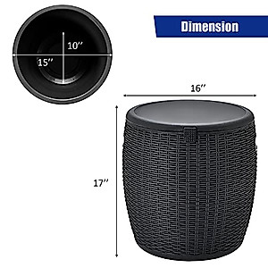 Giantex 9.5 Gallon Ice Cooler, Wicker Round Ice Chest, Outdoor Beer Wine Ice Bucket, Top Lid Side Handles Drainage Plug, Weather-resistant Patio Cool Bar Table for Cocktail Party Poolside Deck (Black)