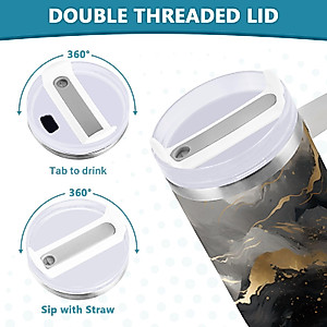 ALAZA Black & Gold Marble Mountain 40 oz Tumbler Stainless Steel Water Bottle Vacuum Insulated Cup with Straw Lid & Handle For Travel Car Cup Holder