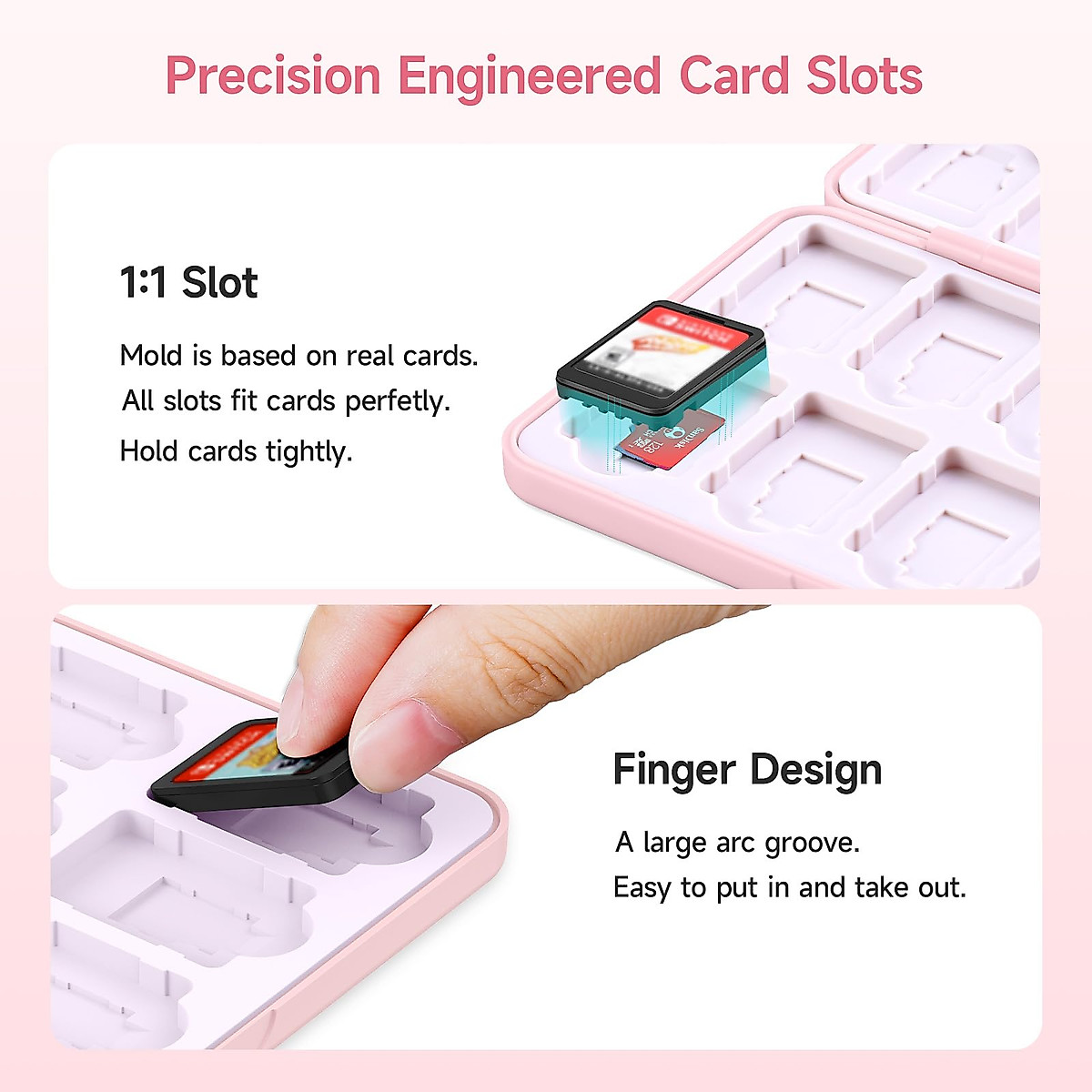 JINGDU 24-Slot Switch Game Card Case Compatible with Switch Games & micro SD Cards, the Games Holder Organizer Suitable for NS, Lite & OLED Game Cards, Pink