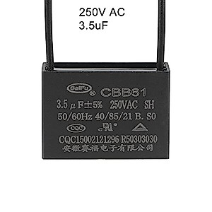 uxcell Ceiling Fan Capacitor CBB61 3.5uF 250V AC 2 Wires Metallized Polypropylene Film Capacitor 37x26x15mm for Electric Fan Pump Motor Generator 3Pcs
